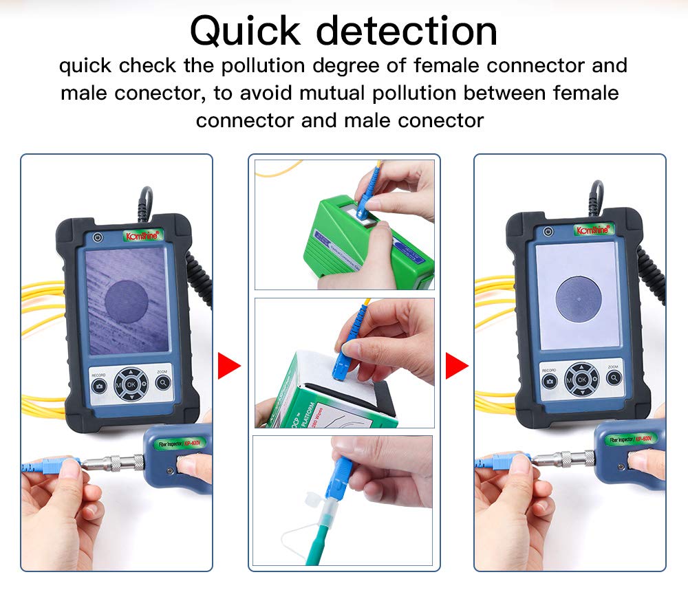 400X Magnification Fiber Optic Inspection Probe KIP-600V, Support Real-time Video Recording + Expansion of TF Card + Four UPC Tips + 3.5 inch HD LCD Display + 4,000mAh Large Battery Capacity FTTX Tool