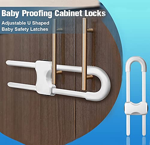 Child Adjustable Strap Lock, Sliding U Shaped Baby Safety Latch for Drawers, Cabinets, Oven, Toilet Seat, No Tool, No Drilling Needed, Super Strong 3M Adhesive