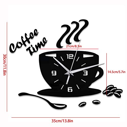 Enfudid Acrylic Wall Clocks Coffee Time Cup Clock Battery Operated Large Clock for Office