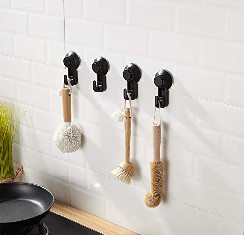 Bestomo Suction Cup Hooks, Heavy Duty Suction Cup Hooks Waterproof and Oilproof, Bathroom Kitchen Wall Hooks Hanger for Towel Loofah, Reusable Shower Suction Hooks - 2 Packs(Black) (Black, Small)