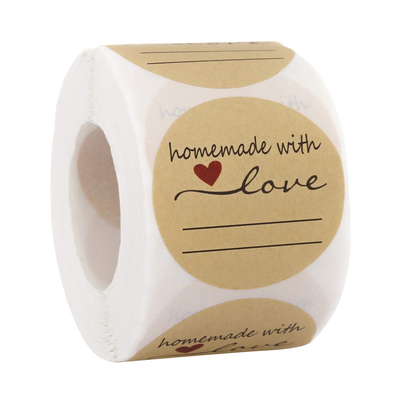 Lpraer 500Pcs 2" Homemade with Love Stickers with Lines for Writing, Adhesive Canning Labels for Jars, Baked Packaging, Cookie Bags, Fudge Containers
