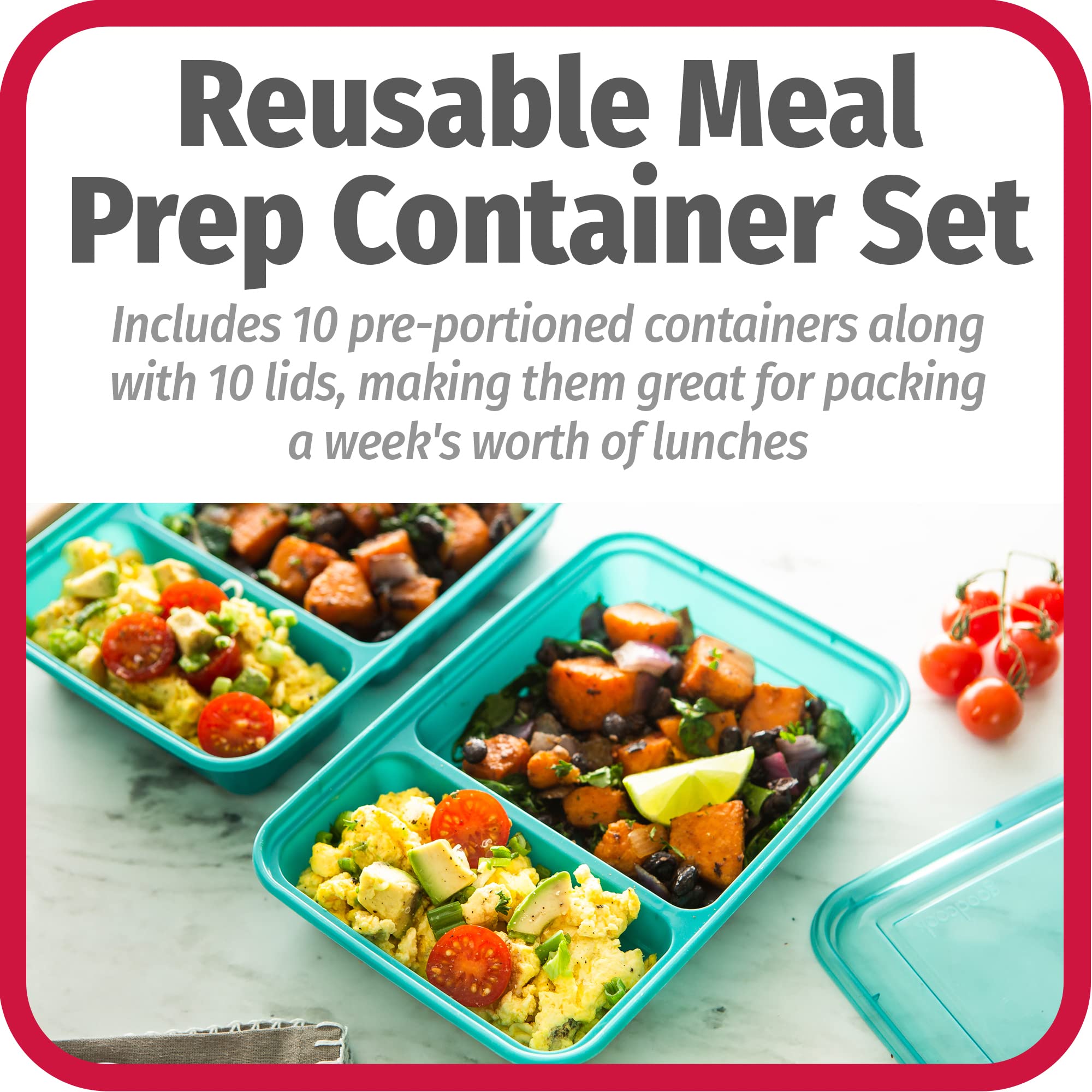 Good Cook Meal Prep, 2 Compartment BPA Free, Microwavable/Dishwasher/Freezer Safe, Teal
