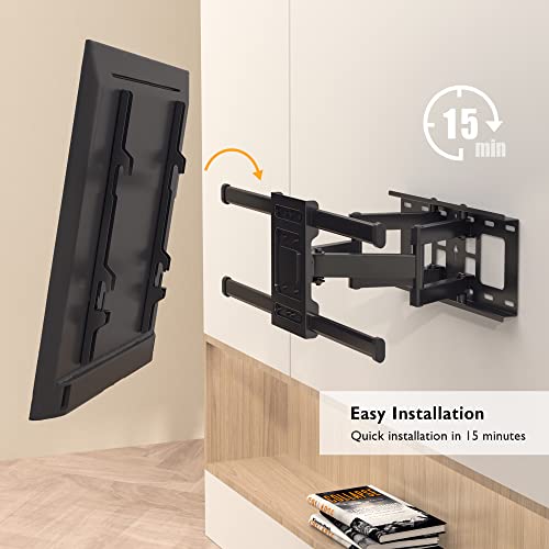 BONTEC Full Motion TV Wall Mount for 32-85 inch LED LCD OLED TVs, Swivel Tilt Level TV Mount Bracket with Articulating Dual Arms Hold up to 132lbs, Max VESA 600x400mm, Fits 12β 16" Studs