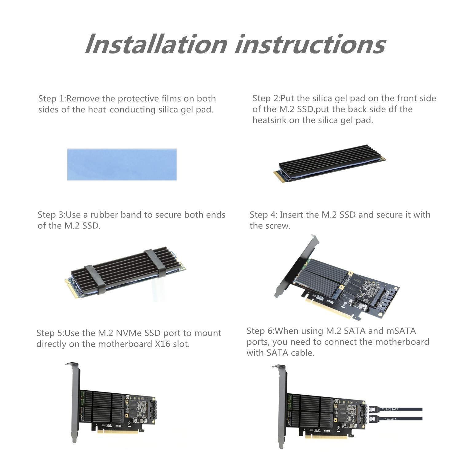 3 in 1 M.2 and mSATA SSD Adapter Card for M.2 NVME to PCIE Adapter,M.2 SATA SSD to SATA III Adapter,mSATA to SATA Adapter (with 2 Aluminum Heatsink)