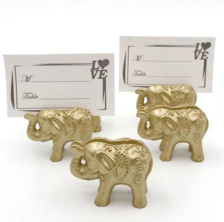Bi-sonic lee 10 PCS Golden Elephant Table Card Holder,Name Card Holder,Place Card Holders, Table Number Holder，Photo Holders, Party Favors, Wedding Decorations (Golden Elephant)