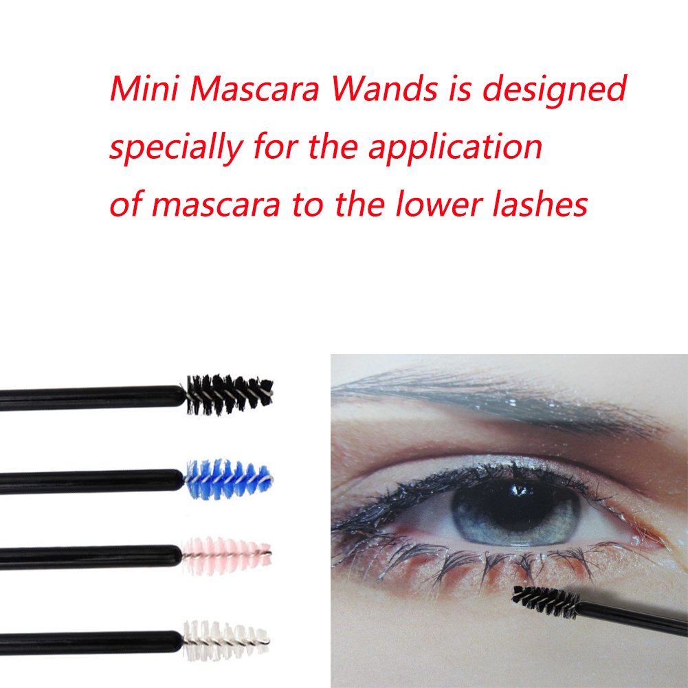 200 Pack Mascara Wands Mini Disposable Eyelash Brushes for Extensions Eye Lash Wand Brow Brush Makeup Tool Bulk, 4 Colors