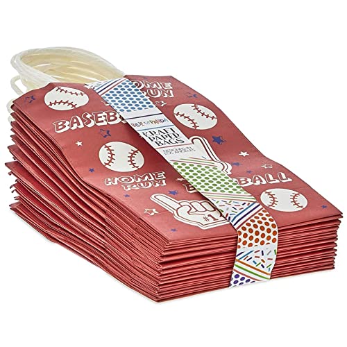 BLUE PANDA Baseball Party Favor Gift Bags with Handles (Red, 5.3 x 9 x 3.15 in, 24 Pack)