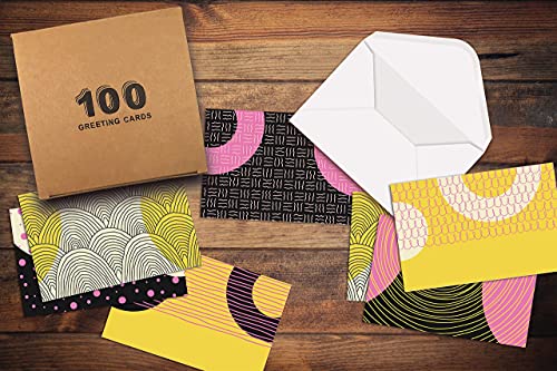 Better Office Products 100-Pack All Occasion Greeting Cards, Modern Art Designs, Assorted Blank Note Cards, 4 x 6 inch, 6 Exclusive Abstract Designs, Blank Inside, with Envelopes