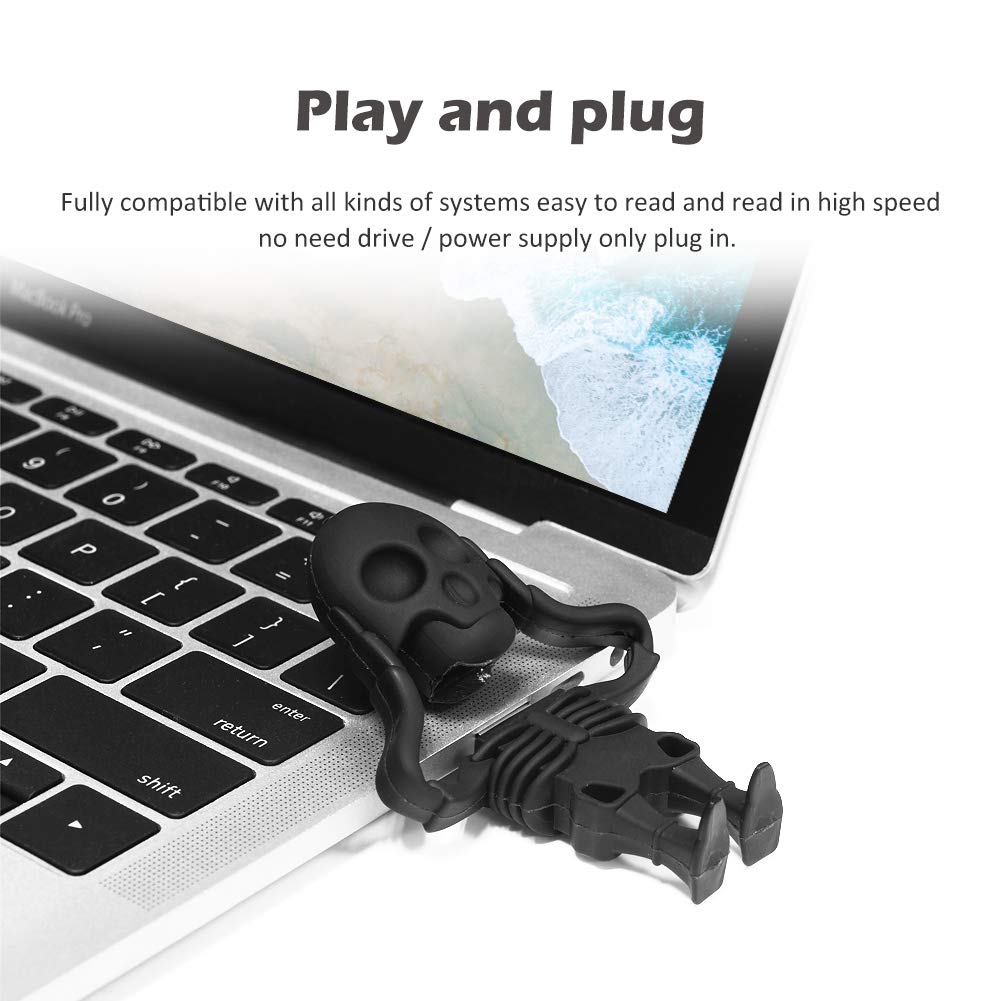 32GB USB Flash Drive Cartoon Skeleton Shaped Memory Stick, BorlterClamp Cool Thumb Drive Pen Drive Amazing Gifts, Black
