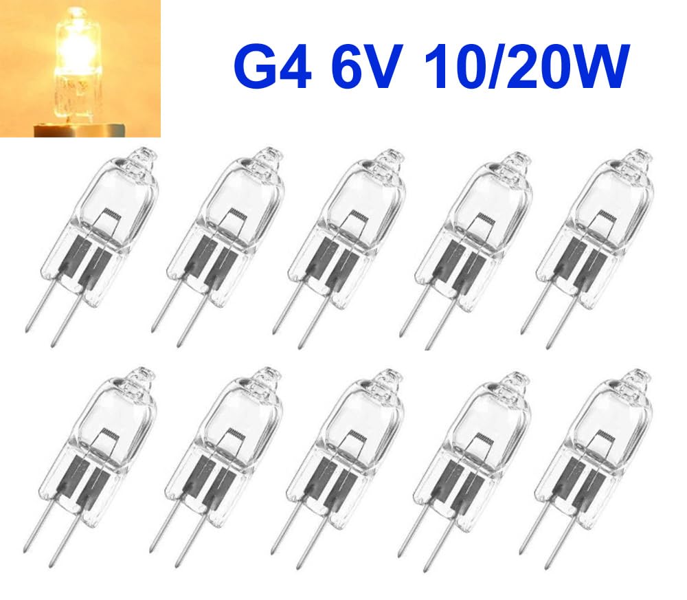 10x G4 6V 10W/20W Halogen Light Bulbs 6 Volt 10/20 Watt Dimmable 2700K for Landscape/Desk Lamp (10, watts)