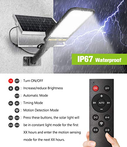 APONUO Solar Street Lights Outdoor,100W Solar Street Light Outdoor Dusk to Dawn Lamp 98 LEDs 7000K Motion Sensor Light with Remote Control Pole Security Led Flood Light for Yard, Garden, Patio