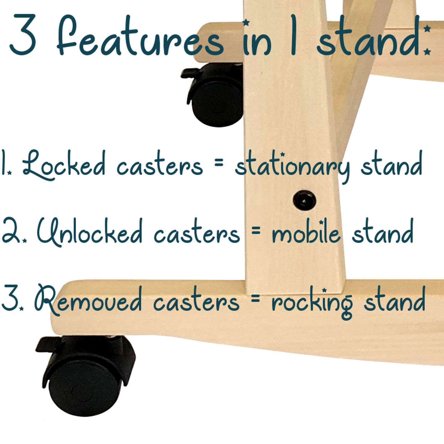 3 in 1 Natural Stand for UPPAbaby Bassinets - with Locking Casters (Read All Product Details)