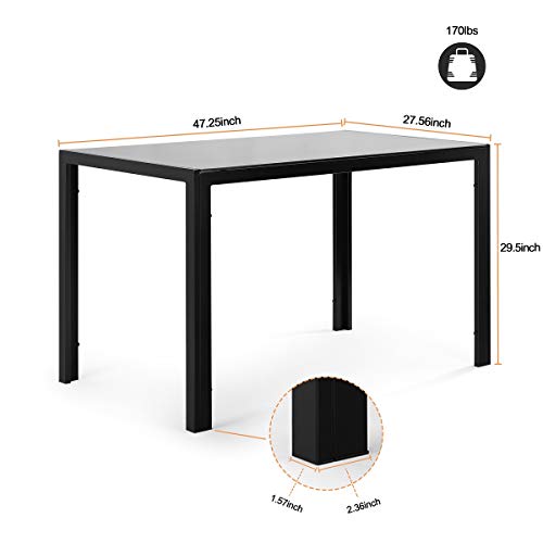 Binrrio 5 Piece Dining Table Set, Modern Furniture Rectangle Tempered Glass Top Table with 4 Piece High Backrest Faux Leather Chairs for Kitchen Dining Room Living Room, Black