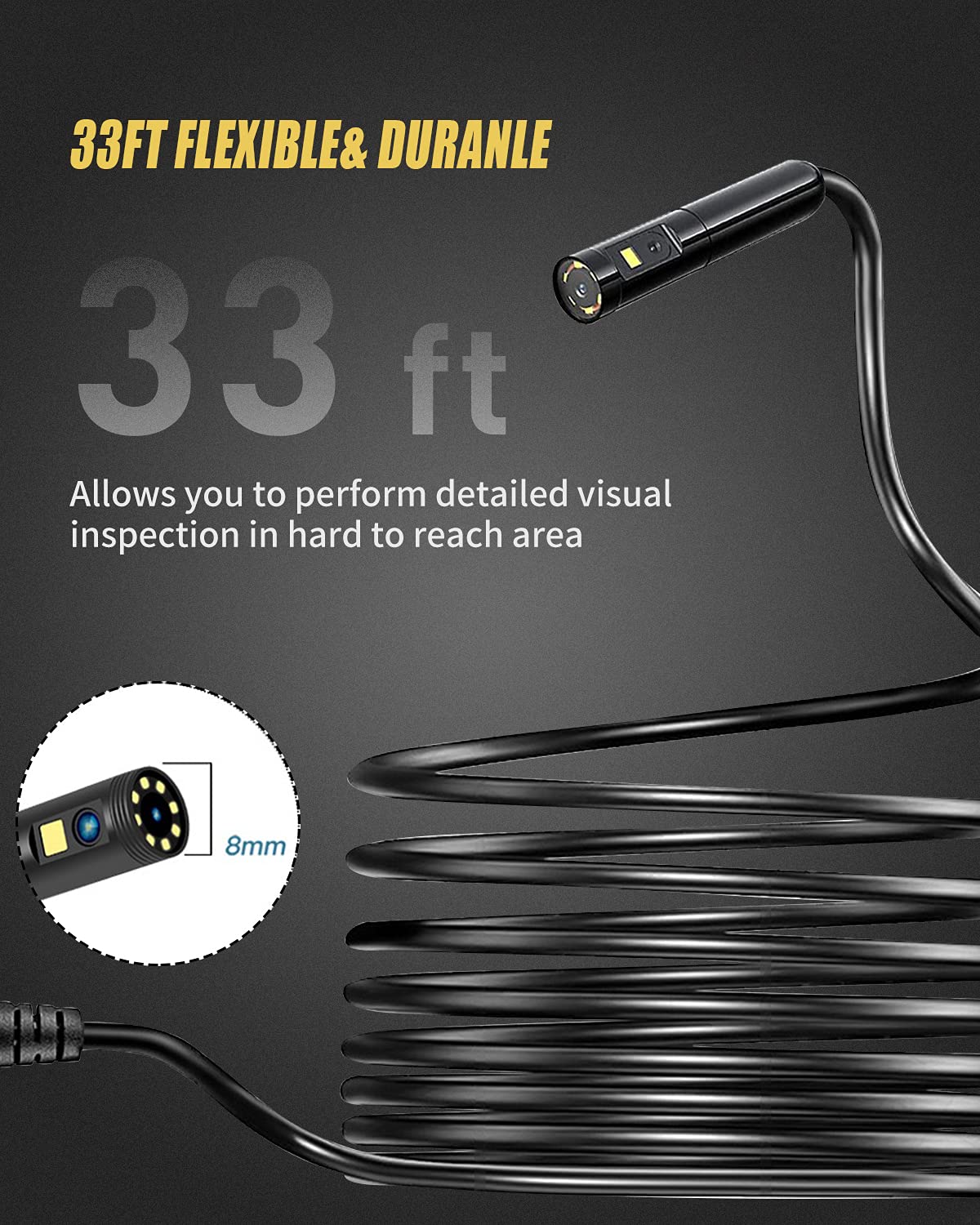 33FT Dual Lens Industrial Endoscope, AUTOGEN 1080P HD Borescope Inspection Camera with 4.5" IPS Screen, 0.31 Inch Digital Sewer Camera with 8 LED Lights, 10M Semi-Rigid Cable, 32G TF Card