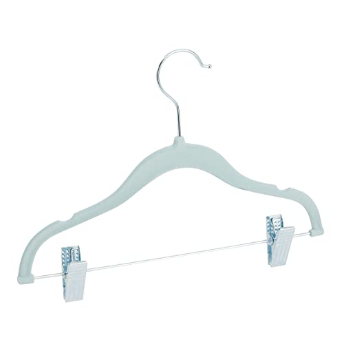 24-Pack Light Blue Velvet Hangers with Movable Clips for Baby and Kids Clothes, Slip-Resistant, Space-Saving for Pants, Leggings, Skirts, Shorts, Jackets, 360 Degree Swivel Hook (12x8 in)