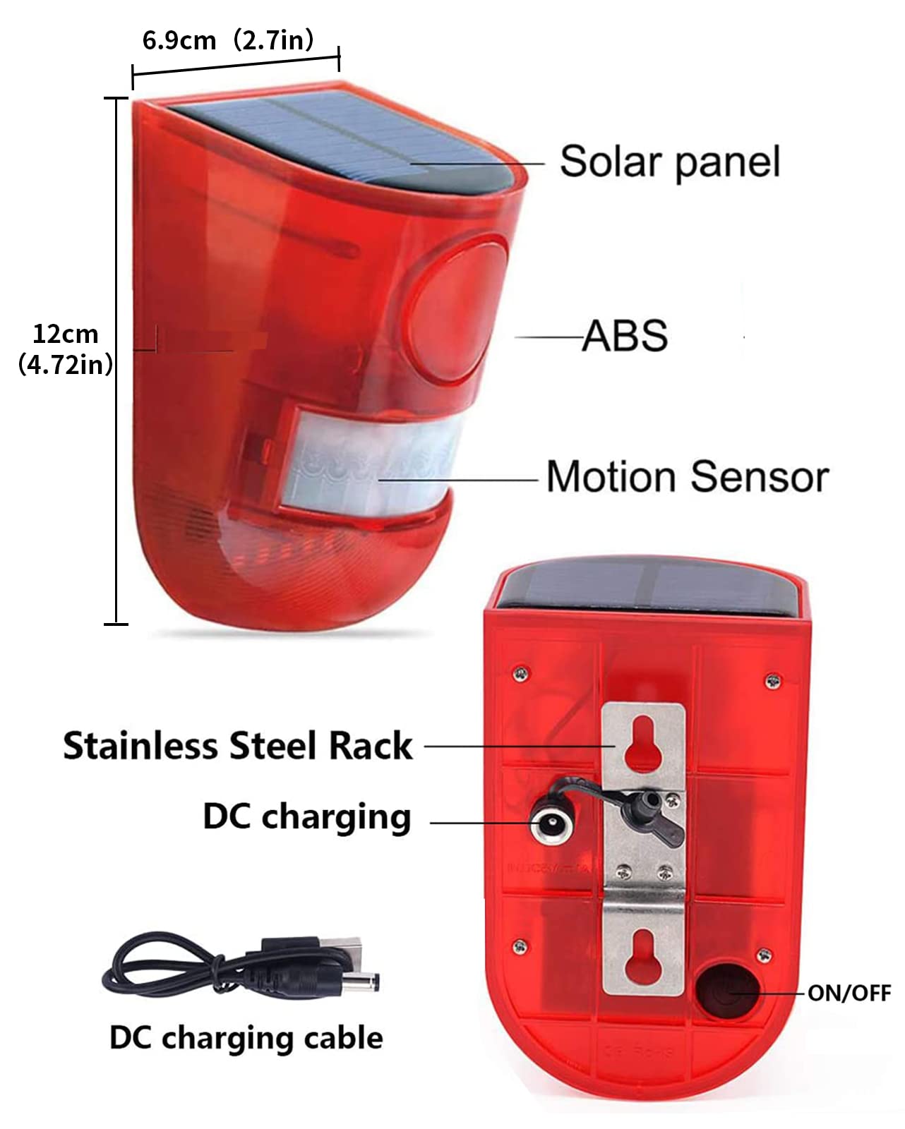 ChunHee Solar Sound & Light Alarm Outdoor Motion Sensor 129db Siren Sound Alert & 6LEDs Flash Warning Security Alarm System for Villa, Farm, Chicken Coop,Yard, Garden