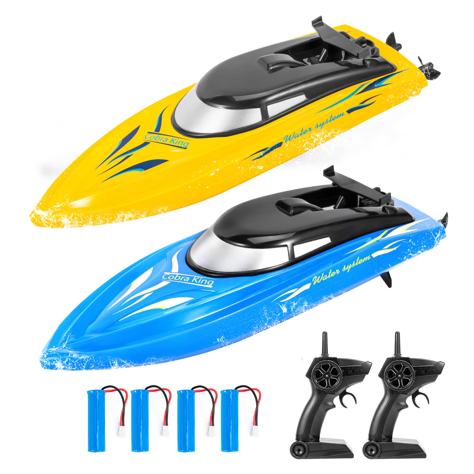 2 Pack RC Boat Remote Control Boats for Pools and Lakes for Kids and Adults, 10 kmH 2.4 GHz RC Boat for Boys 4-7 8-12 Years with 4 Rechargeable Batteries