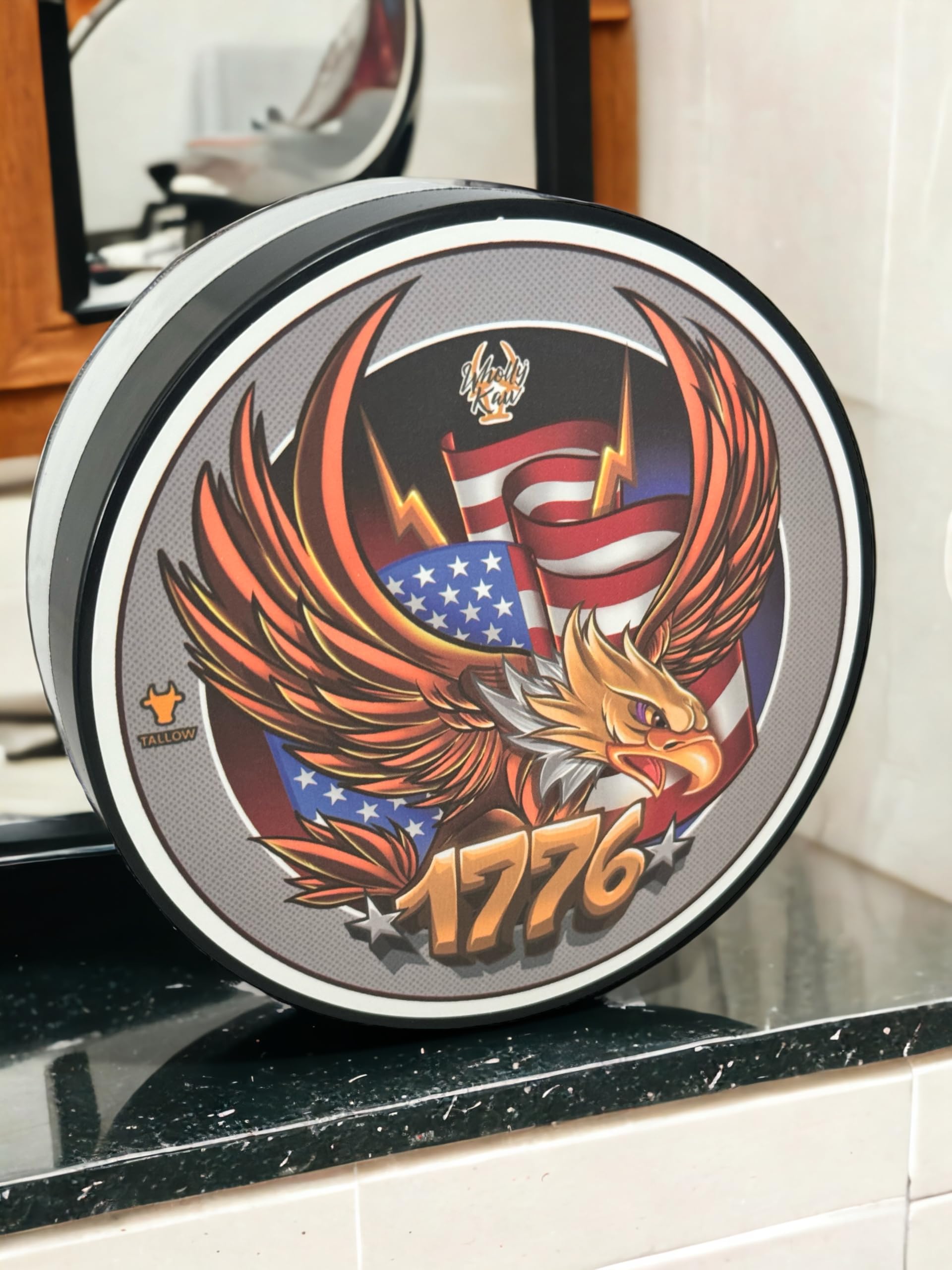 1776 Shaving Soap. Donkey Milk, Water Buffalo Milk, Whey Proteins, Tallow, Hops Extract. Osmanthus, Benzoin, Labdanum, Grapefruit, Artemisia, Tarragon, Patchouli, Musk, Tonka Bean, Cedarwood