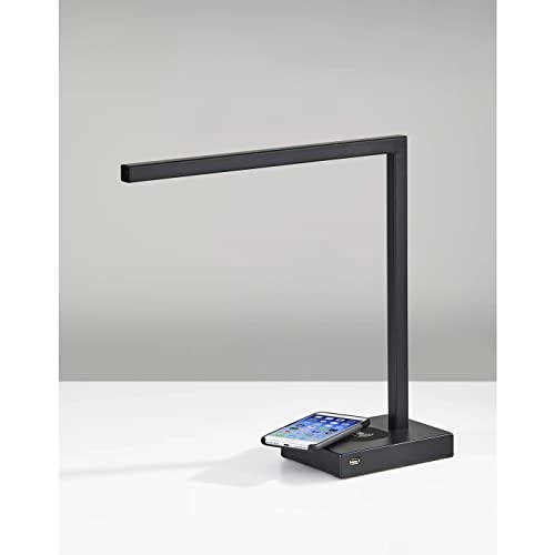 Adesso 4220-01 Aidan LED Desk Lamp Wireless Charging, 7W LED, 5W QI, USB Port, Indoor Lighting Lamps , Black