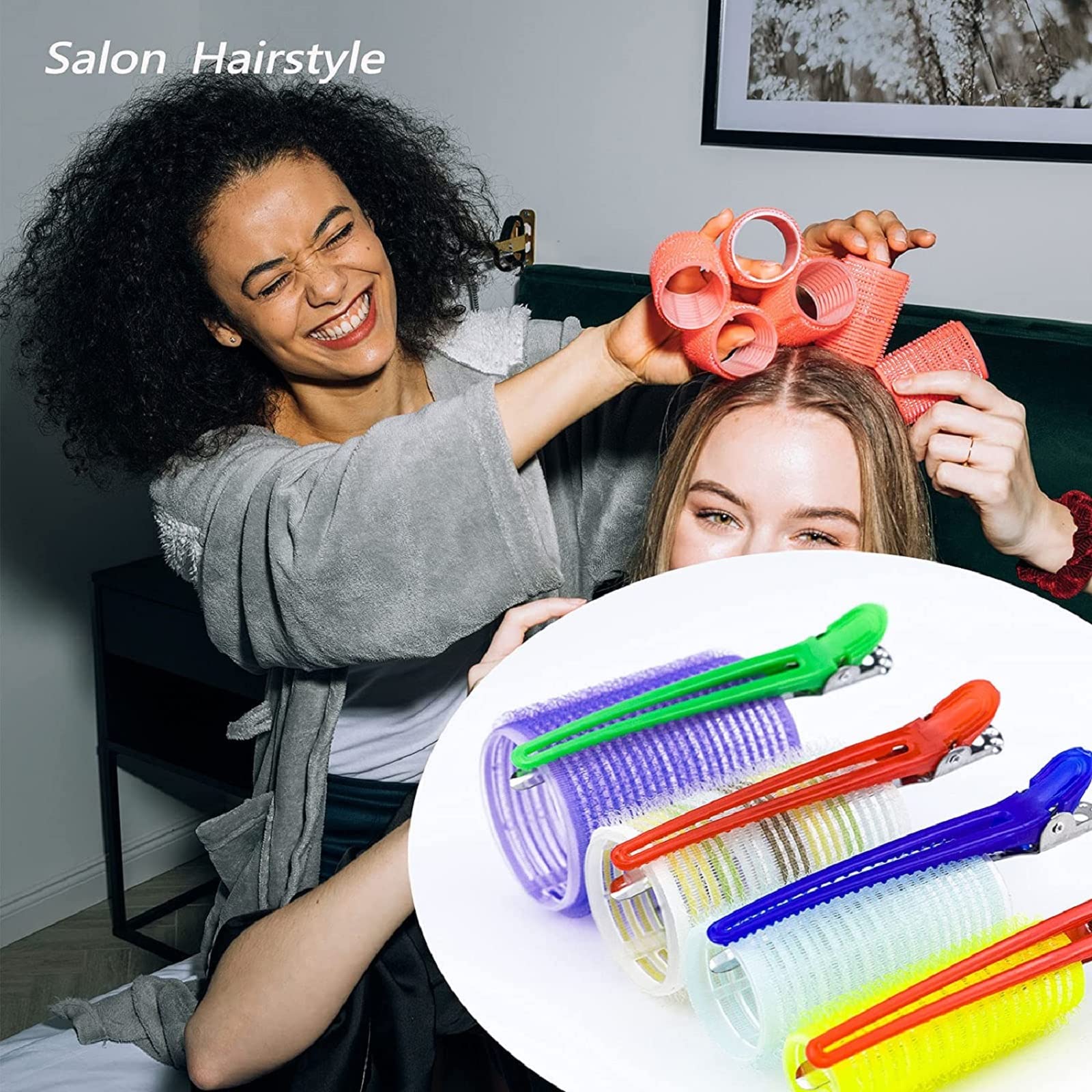 34 Hair Curlers Rollers Set, 4 Size No Heat Hair Roller for Short Medium Long Hair, Include 10 Hair Clips for Women DIY Curly Hairdressing (20/28/36/44mm) Blue
