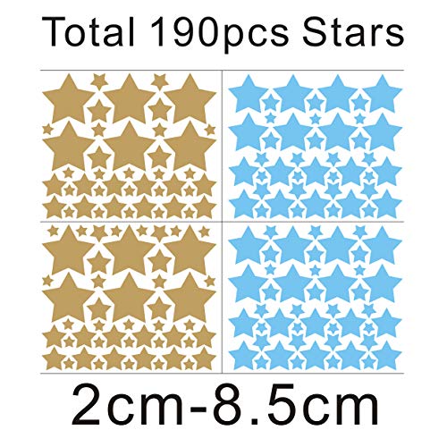 190 Pices Star Wall Decals, Matte Vinyl, Easy to Use, Removable for Kids' Bedroom, Home Decor Wall Stickers Y17 (Ice Blue, Matte Gold)