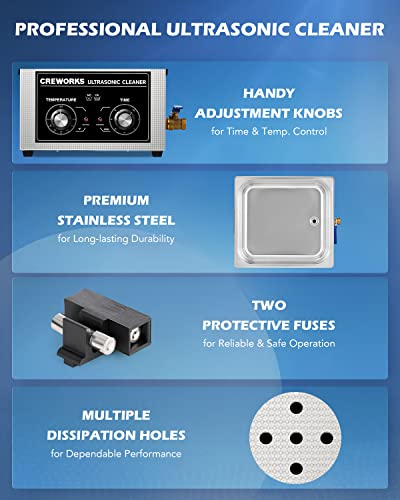 CREWORKS Ultrasonic Cleaner with Heater and Timer, 360W Professional Ultrasonic Cleaning Machine, 4 gal Stainless Steel Sonic Cavitation Machine with Knobs for Cleaning Jewelry Watch Glasses