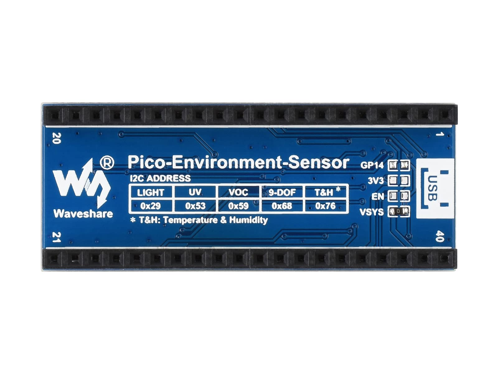 Waveshare Environment Sensors Module for Raspberry Pi Pico 2C Bus