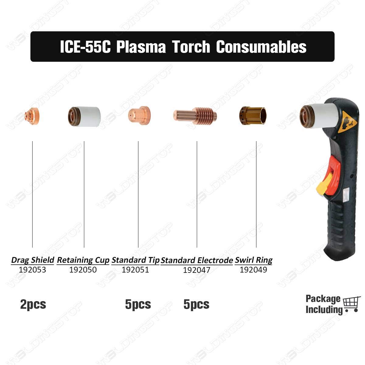 192047 Electrode 192051 Nozzle Tip 192053 Shield Cap for Miller Spectrum 2050 Cutter ICE-55C Torch