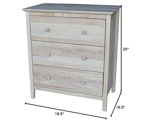 International Concepts Nightstand with 3 Drawers, Standard & Dresser with 3 Drawers, Unfinished