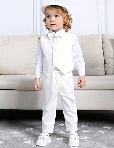 A&J DESIGN Baptism Outfits for Boys Christening Wedding Formal Dedication Blessing Ivory Suit with Newsboy Hat 3-4T