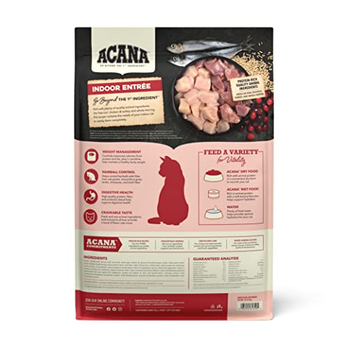 Acana Dry Cat Food for Indoor Cats, Indoor Entrée, Chicken, Turkey, Whole Herring, and Rabbit, 4lb