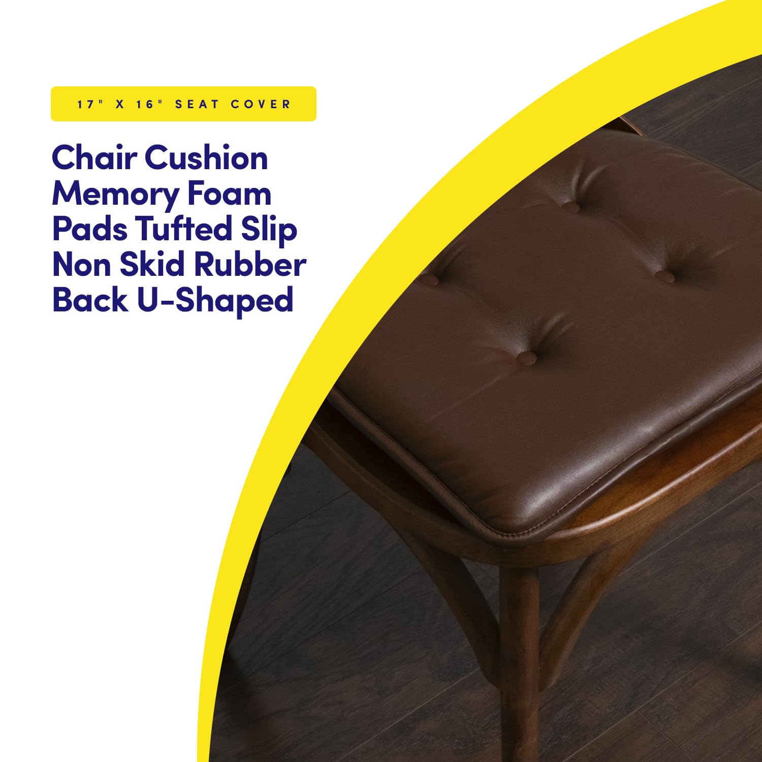 Sweet Home Collection Chair Cushion Memory Foam Pads Tufted Slip Non Skid Rubber Back U-Shaped 17" x 16" Seat Cover, Faux Leather Chocolate Brown 2 Count (Pack of 2)