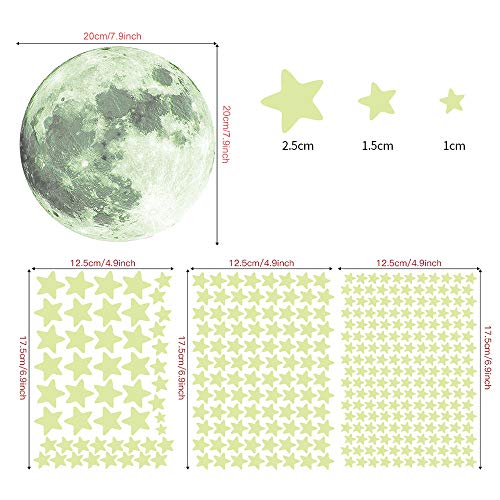 334pcs Glow in The Dark Stars Stickers, Luminous Stars and Moon Wall Stickers Decor for Kids Bedroom or Birthday Gift, Wall Decals for Any Room, Bright and Realistic