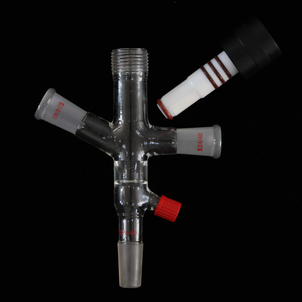 Glass Vacuum Cut Off Adapter with Joints 24/40 and GL14, Vacuum Cow Adapter 60 Degree