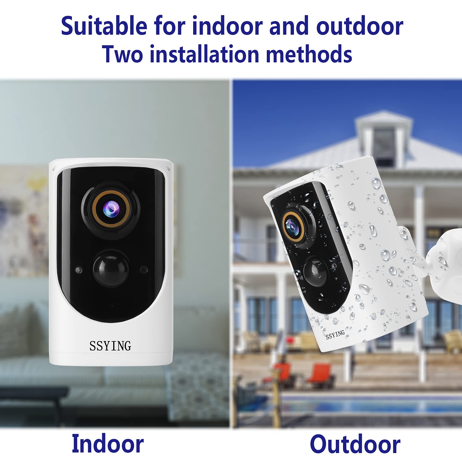 1080P Battery Home Security Camera System, Wire-Free Outdoor Security Camera System, Security Camera Outdoor Wireless WiFi, IP65 Waterproof, HD Night Vision,2-Way Audio(for iOS and Android) (White)