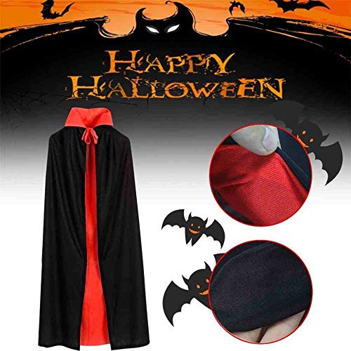 ZsSmddx Unisex Cosplay Christmas Halloween Witch Party Reversible Hooded Vampires Cape Cloak(Dual-Layer,Black and red ) (S, Stand Collar)