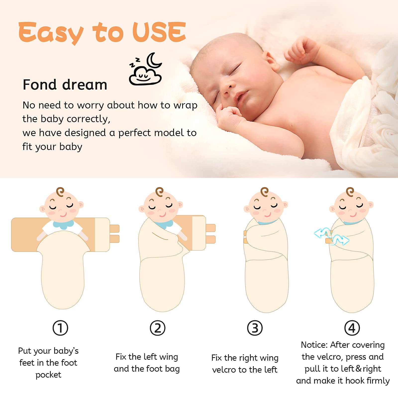 3 Pack Newborn Swaddle Blanket Adjustable Wrap Receiving Blanket Baby 100% Cotton Sleep Bag (0-3 Months, Flower + Green Dots + Pink)