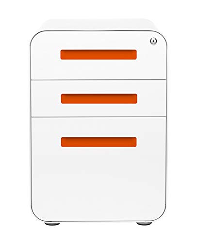 Laura Davidson Furniture Stockpile 3-Drawer Mobile File Cabinet, Commercial-Grade, Pre-Assembled (White/Orange)