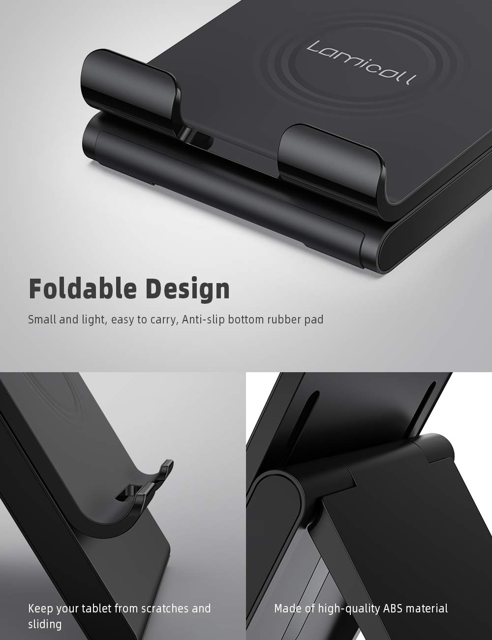 Lamicall Adjustable Tablet Stand Holder - Foldable Desktop Stand Charging Dock for Desk Compatible with iPad Air Mini Pro 9.7,12.9, Phone 12 Mini 11 XS Max XR X Plus S10 S9 S8 Smartphones (4-13”)