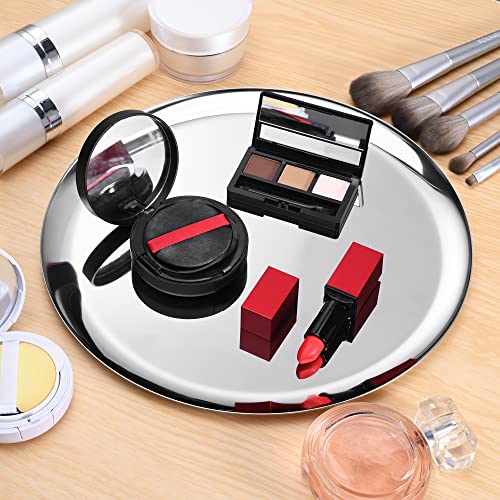 11.02inch/280 mm Silver Stainless Steel Tray,Round Jewelry Tray,Cosmetic Storage Tray,Service Tray,Decorative Tray,Multi-uses Storage Tray Organizer Plate