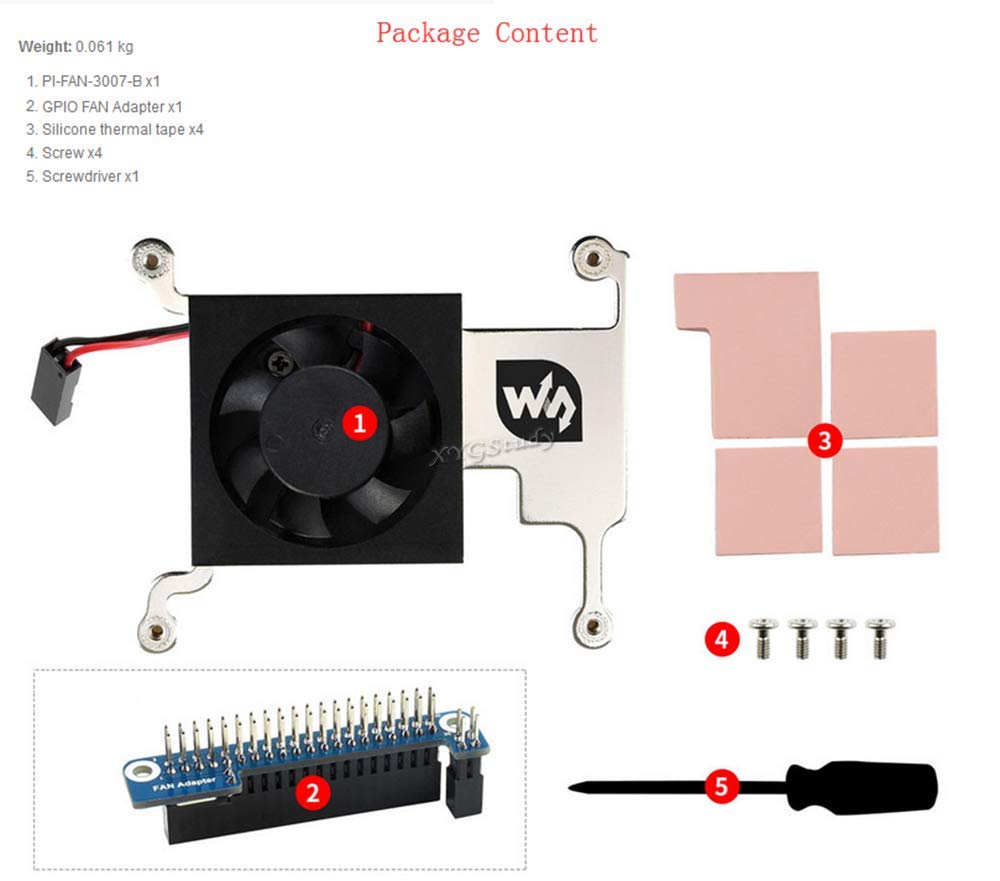 Cooling Fan for Raspberry Pi 4B/3B+/3B Low-Profile CPU with Aluminum Alloy Bracket and GPIO Fan Adapter @XYGStudy (PI-FAN-3007-B)