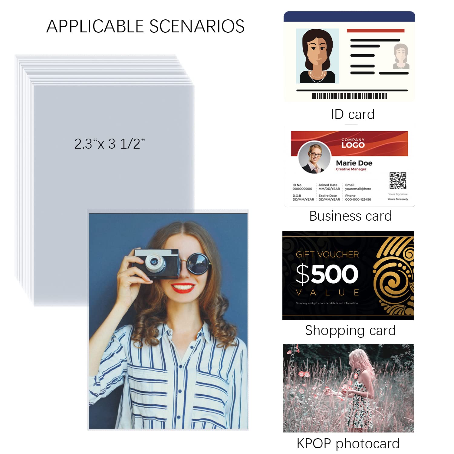 100 Pack Card Sleeves,66 x 91 mm Photocard Sleeves Clear Kpop Idol Photocard Holder Tranding Card Sleeves Binder Sleeves