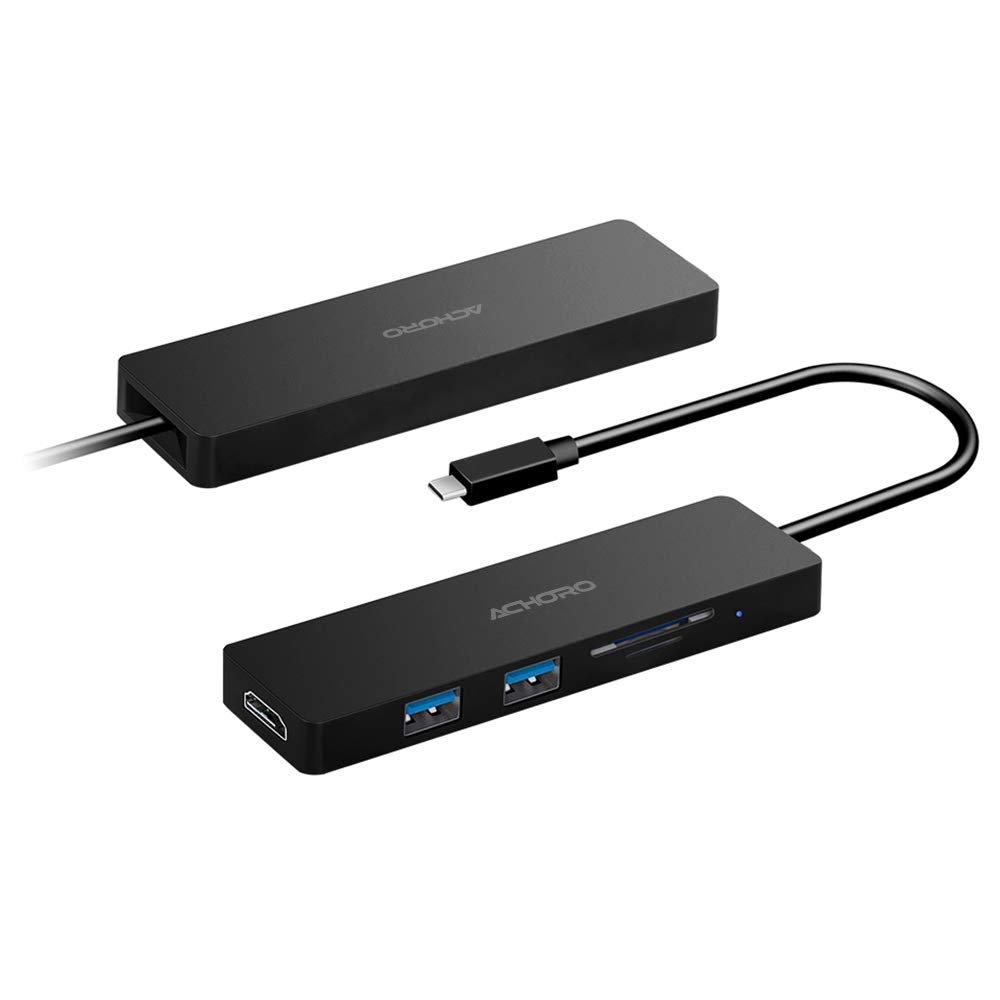 Achoro 5 in 1 Type C Hub Reader Combo - HD MI 4K Full HD SD TF 2 USB Ports Card Reader-Data Transfer USB C Hub Compatible with Laptop, MacBook Pro, iMac