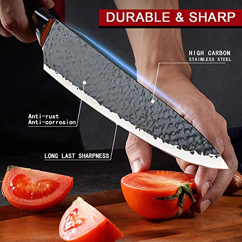 6 Pieces Professional Kitchen Knives Set With Giftbox, High Carbon Stainless Steel Forged Kitchen Knife Set, Sharp Chef Knife Set For Chef Cooking Paring Cutting Slicing (High Carbon Black)