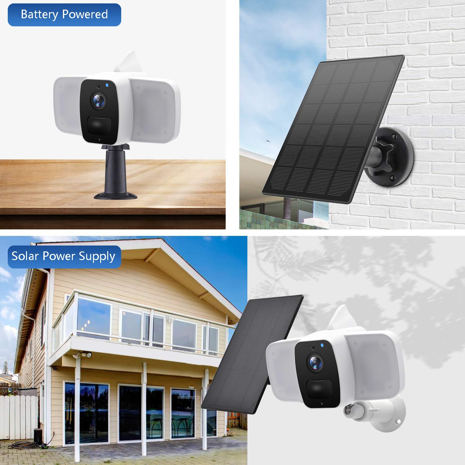 2 Pack Solar Panel for Wireless Outdoor Security Camera,Compatible with DC 5V Rechargeable Battary Powered Surveillance Camera, Continuously Power for Outdoor Security Camera,5V 3.5W Micro USB Port