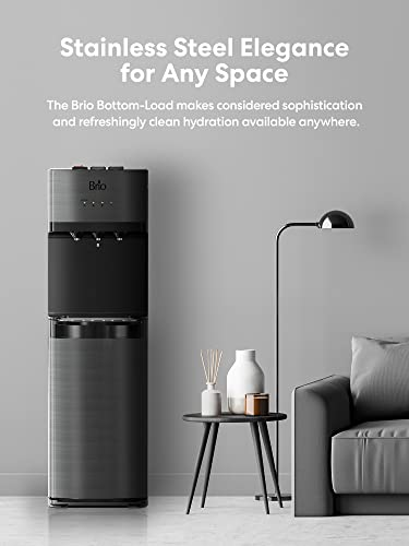 Brio CLBL520SCBLK Self-Cleaning Bottom Load Water Cooler Dispenser for 3 & 5 Gallon Bottles β Hot, Room & Cold Spouts, Child-Safety Lock, LED Display & Night Light, Black Stainless Steel