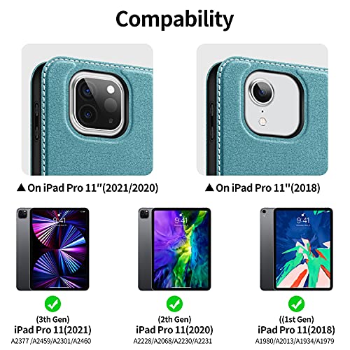 BuKoor iPad Pro 11 inch Case 2022 4th/3rd/2nd/1st Generation Case (2021/2020/2018) with Pencil Holder, Auto Sleep/Wake Function Smart PU Leather with Pocket Shockproof Magnetic Clasp Cover (Green)