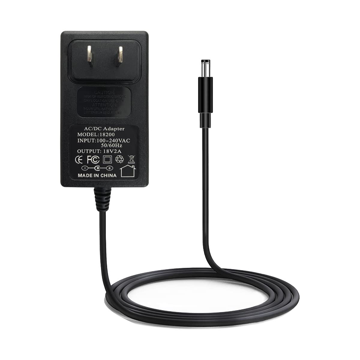 18V 2A 36W AC/DC Power Supply Adapter, Wall, Center Positive DC Plug 5.5x2.1mm 5.5mmx2.5mm Compatible for 18 Volt 1A 1.1A 1.2A 1.3A 1.4A 1.5A 1.6A 1.7A 1.8A 1.9A 2A 1000mA~2000mA Equipment (6 ft)