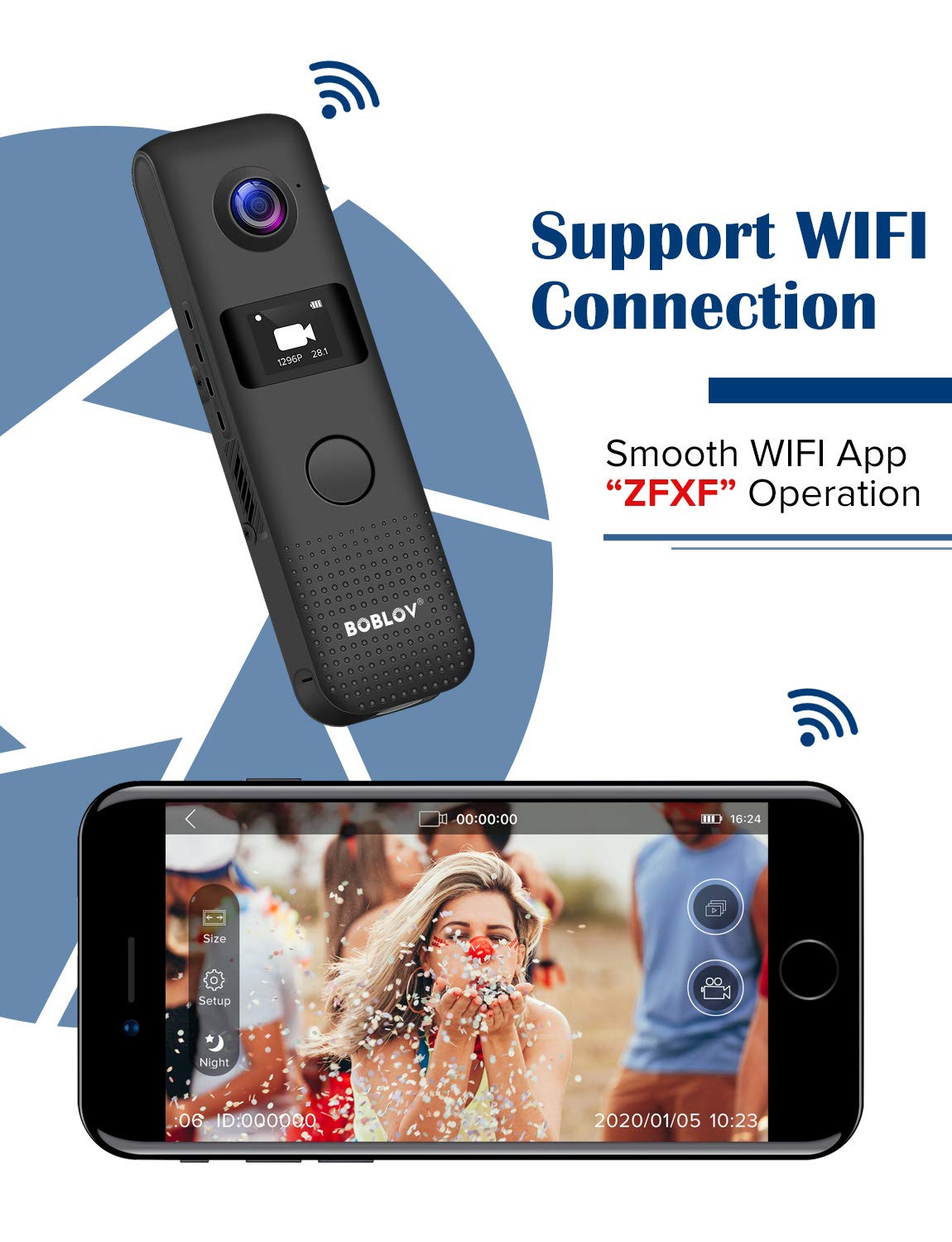 BOBLOV C18 WiFi Small Body Camera, 32GB Outdoor Body Camera, 1296P Mini Camera Body Worn Camera with OLED Screen 3.5 Hours 1080P Recording Support WiFi One Big Button for Recording