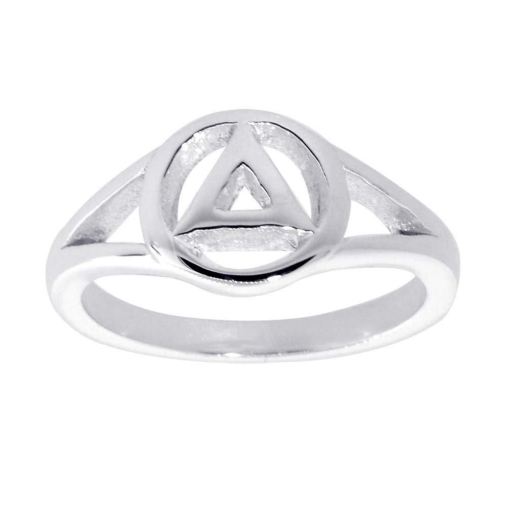 10mm Wide Alcoholics Anonymous AA Sobriety Ring in Sterling Silver - size 9.5